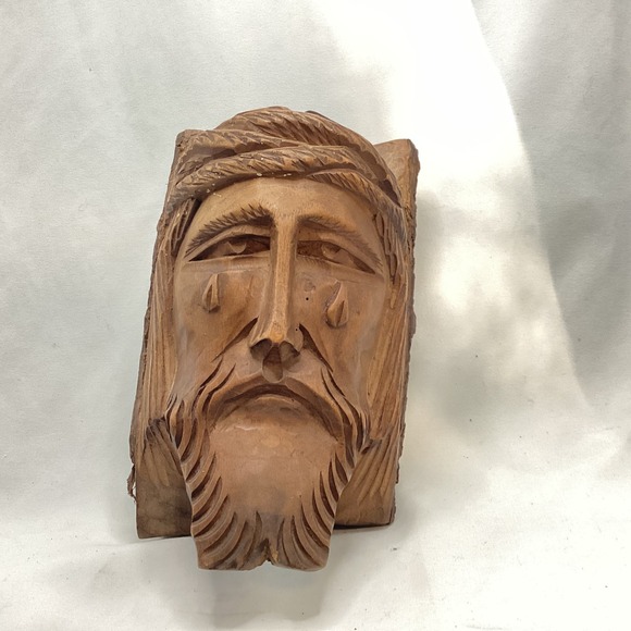 Art | Wooden Hand Carved Jesus Face Sculpture Religious Art | Poshmark